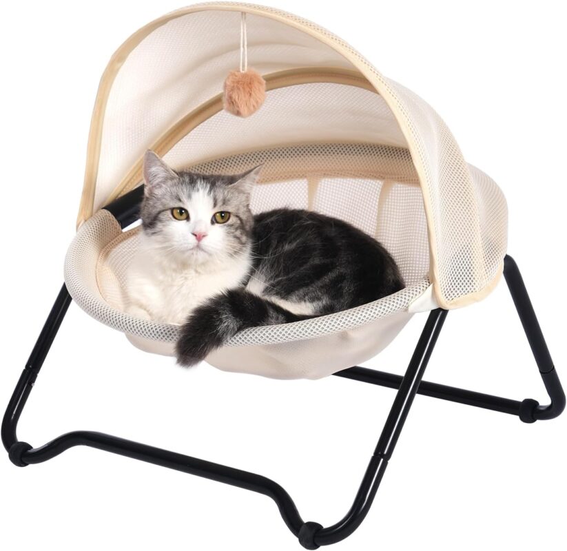 Elevated Cat Hammock Bed – Free-Standing Indoor Pet Lounger for Small ...